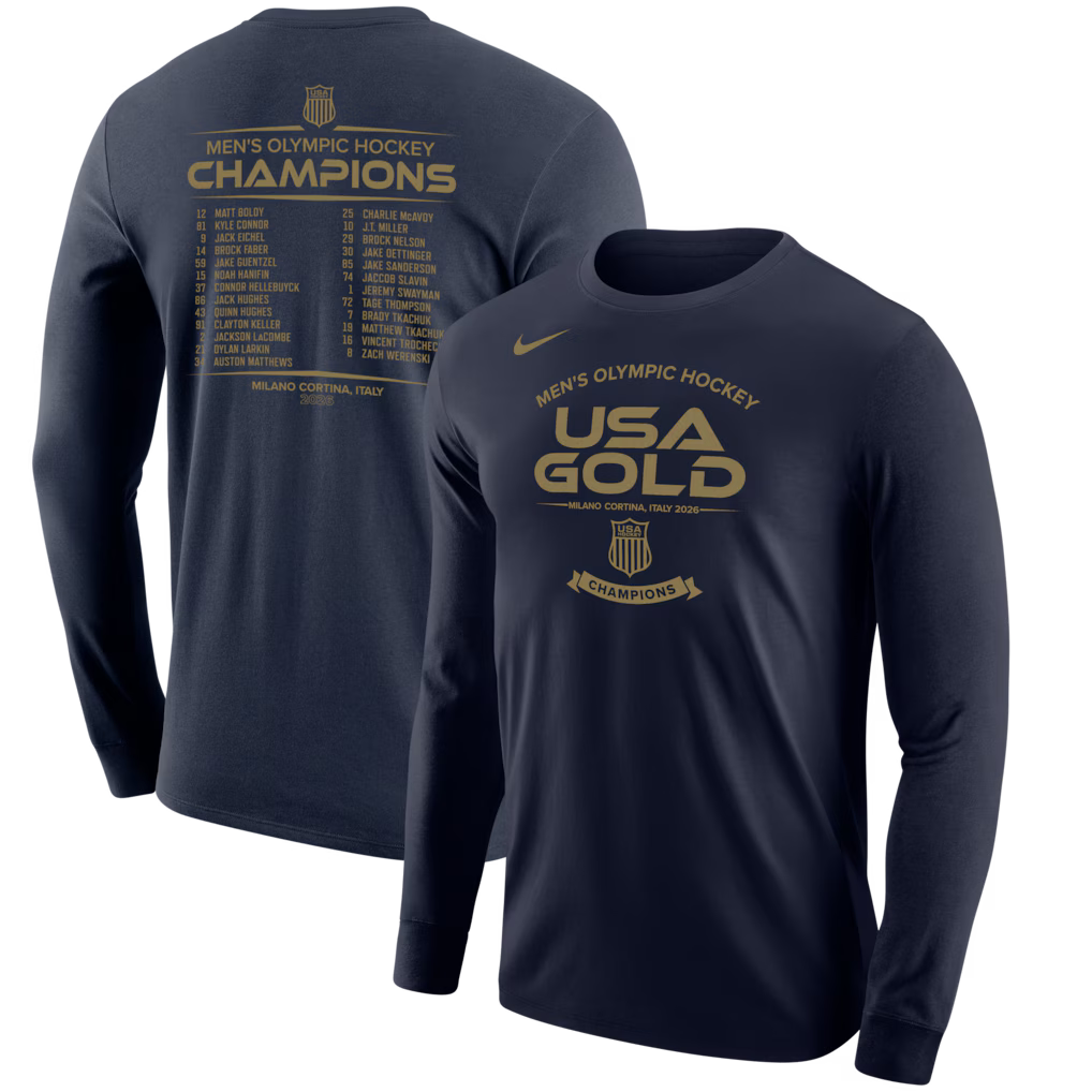 Men's USA Hockey Nike 2026 Winter Olympics Gold Medal Roster Long Slee ...